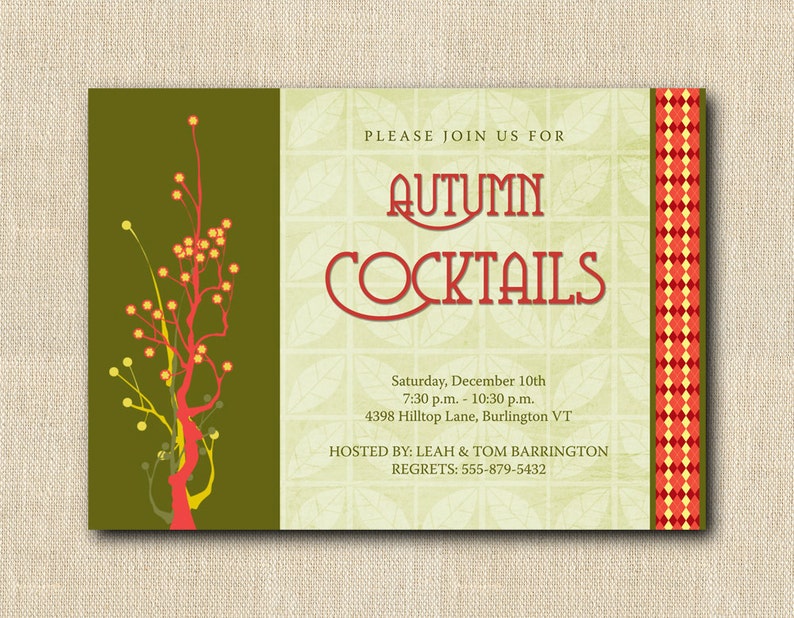 Autumn Party & Autumn Cocktail Party Invitation - PRINTABLE DYI DIGITAL ...