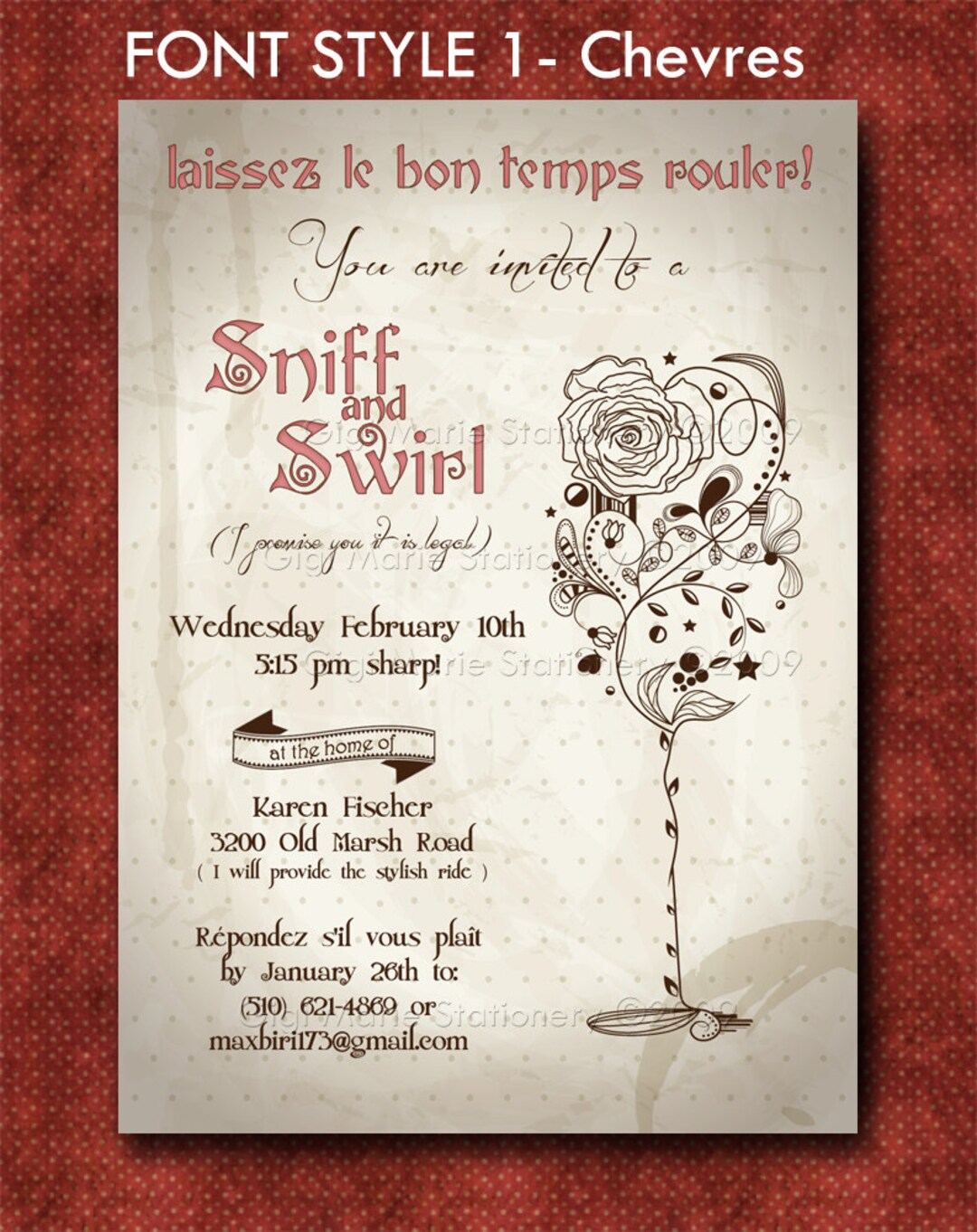 Wine Glass Invitation -vintage Wine Glass -scroll Wine Glass Invitation ...
