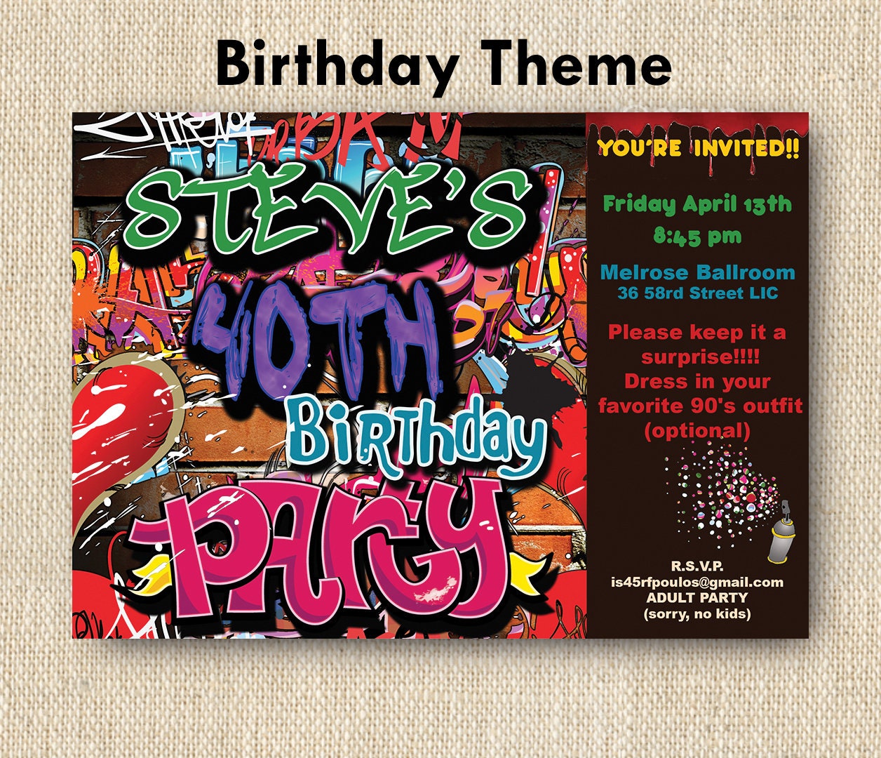 GRAFFITI Party Invitation DIGITAL - TAGGING - Paint Splatter - Hip Hop ...