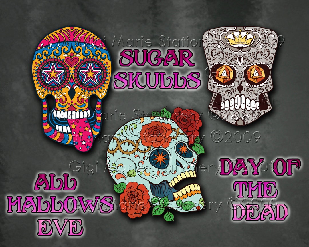 Instant Download SUGAR SKULLS -day of the Dead -halloween - Colorful ...