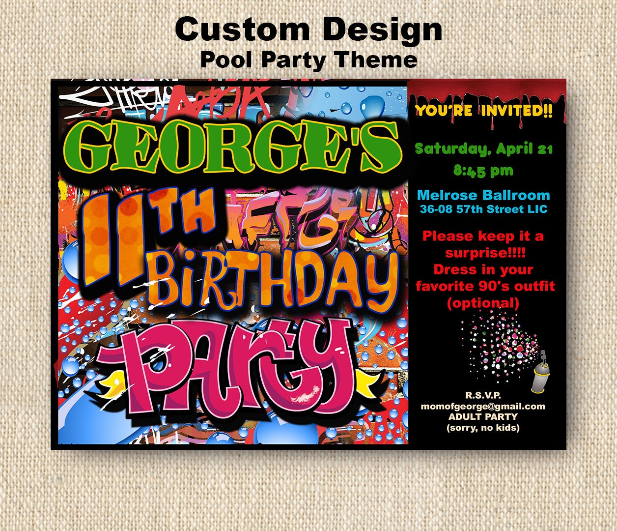 GRAFFITI Party Invitation DIGITAL - TAGGING - Paint Splatter - Hip Hop ...