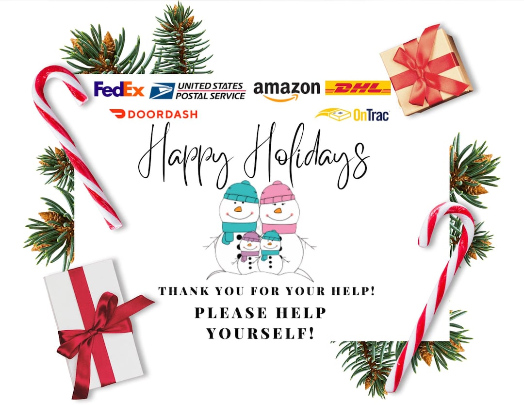 Editable Delivery Driver Thank You Note Snack Cart Note Christmas Thank ...