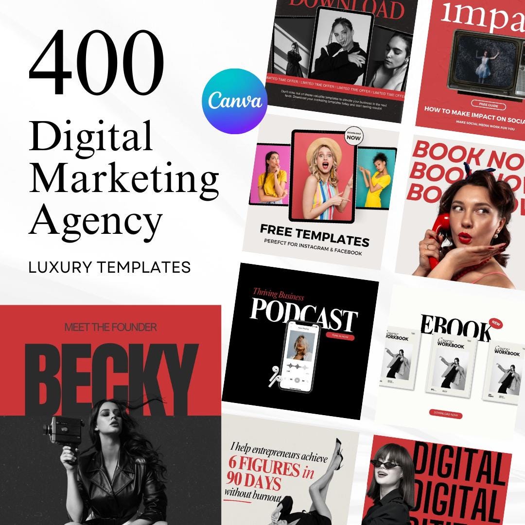 400 Social Media Posts: Marketing Agency Canva Templates (digital ...