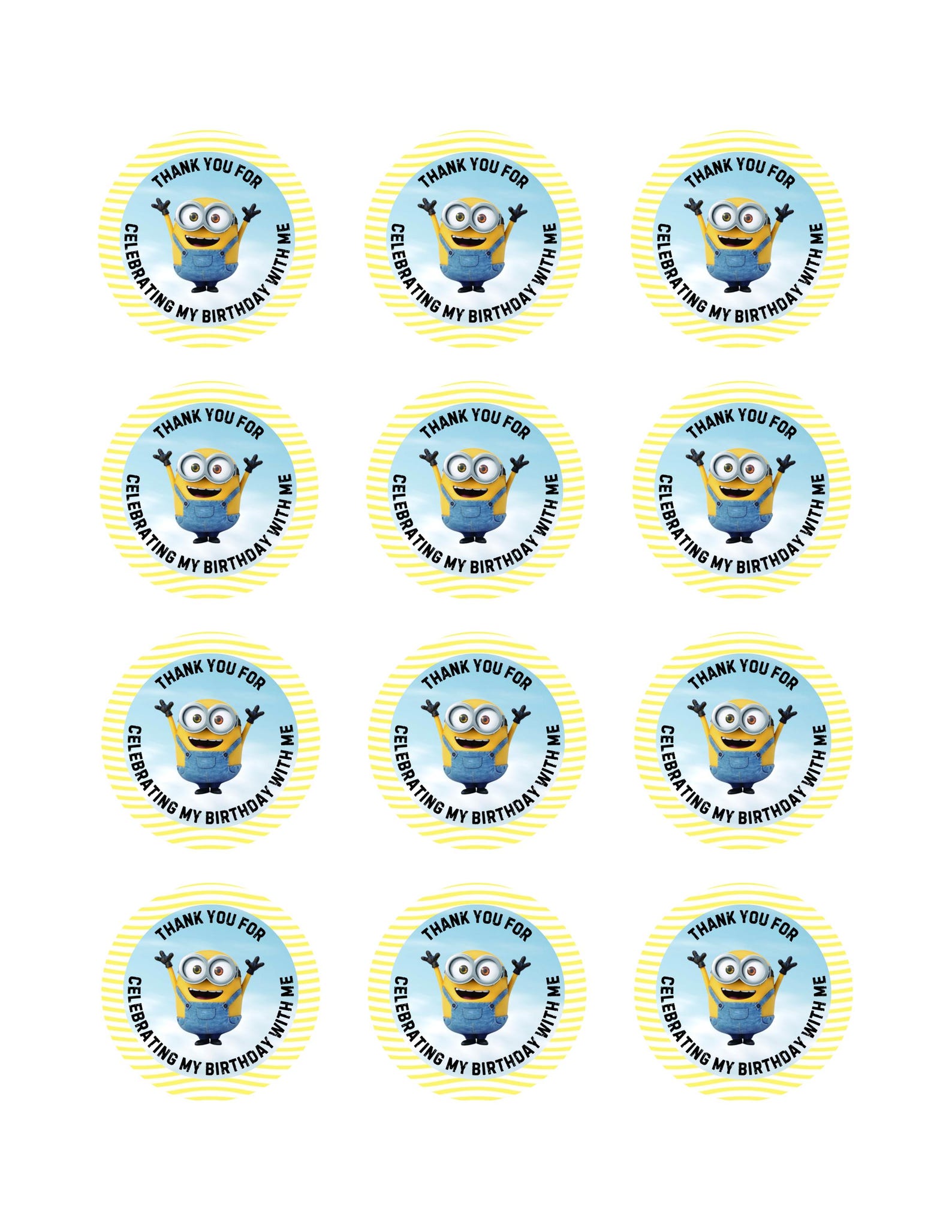 Editable Minions Birthday Thank You Tags, Instant Download, Custom Gift ...