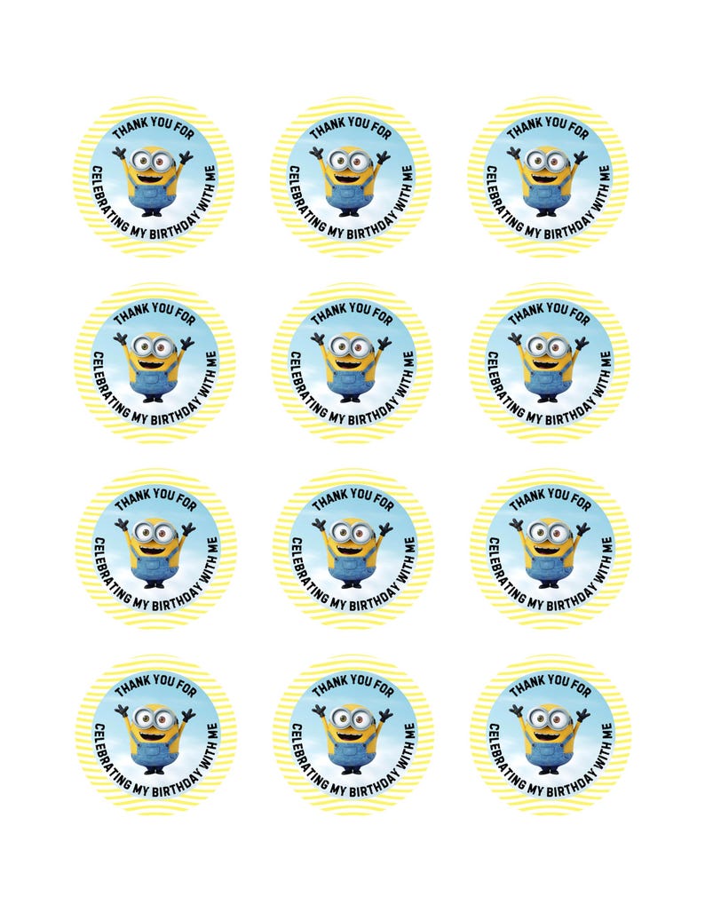 Editable Minions Birthday Thank You Tags, Instant Download, Custom Gift ...