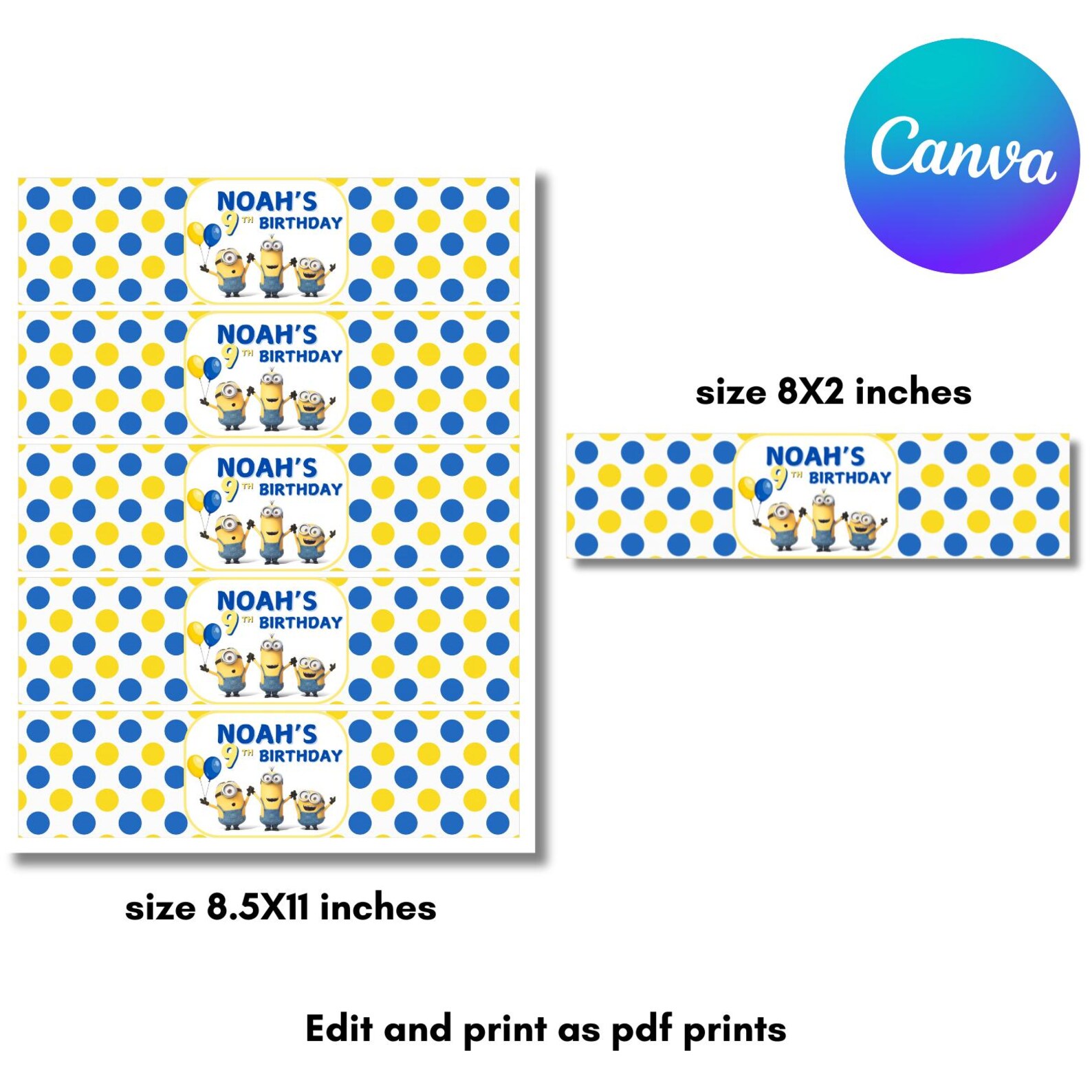 Editable Minions Birthday Water Bottle Label, Instant Download, Custom ...