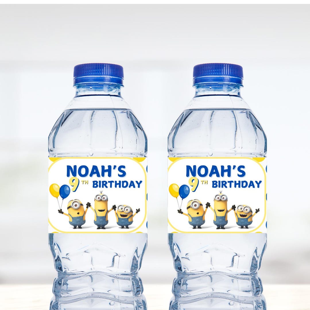 Editable Minions Birthday Water Bottle Label, Instant Download, Custom ...
