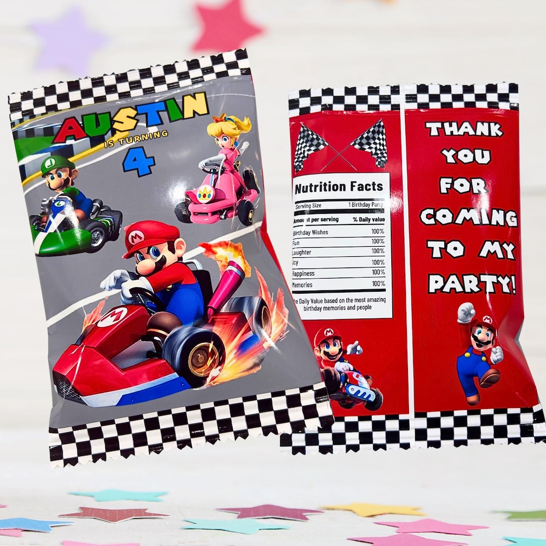 Editable Mario Kart Chip Bag Label, Digital Snack Bag Printable, Custom ...