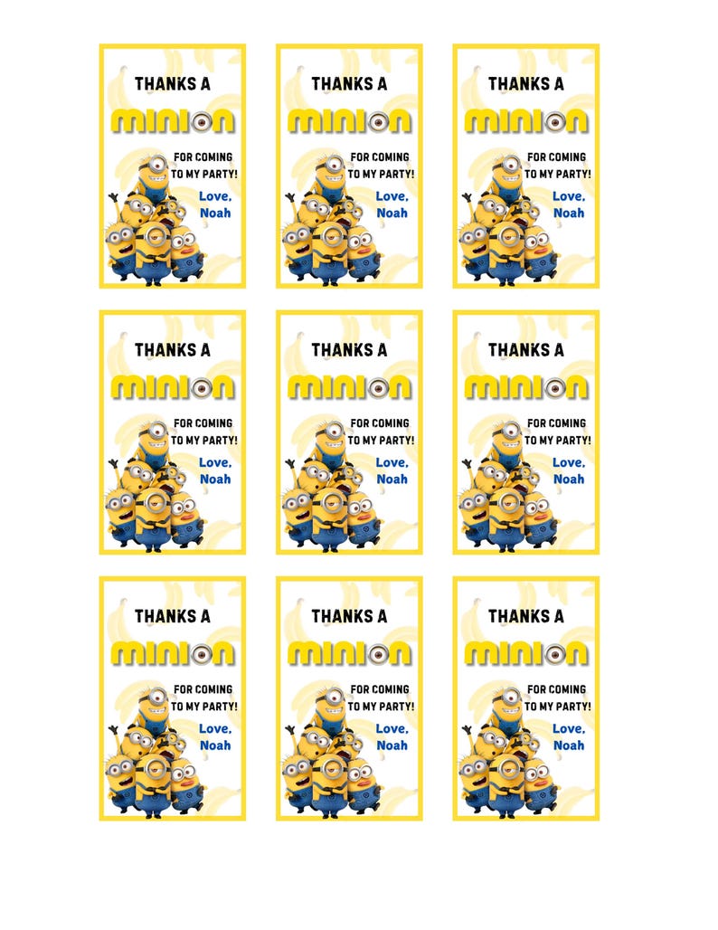 Editable Minions Birthday Thank You Tags, Instant Download, Custom Gift ...