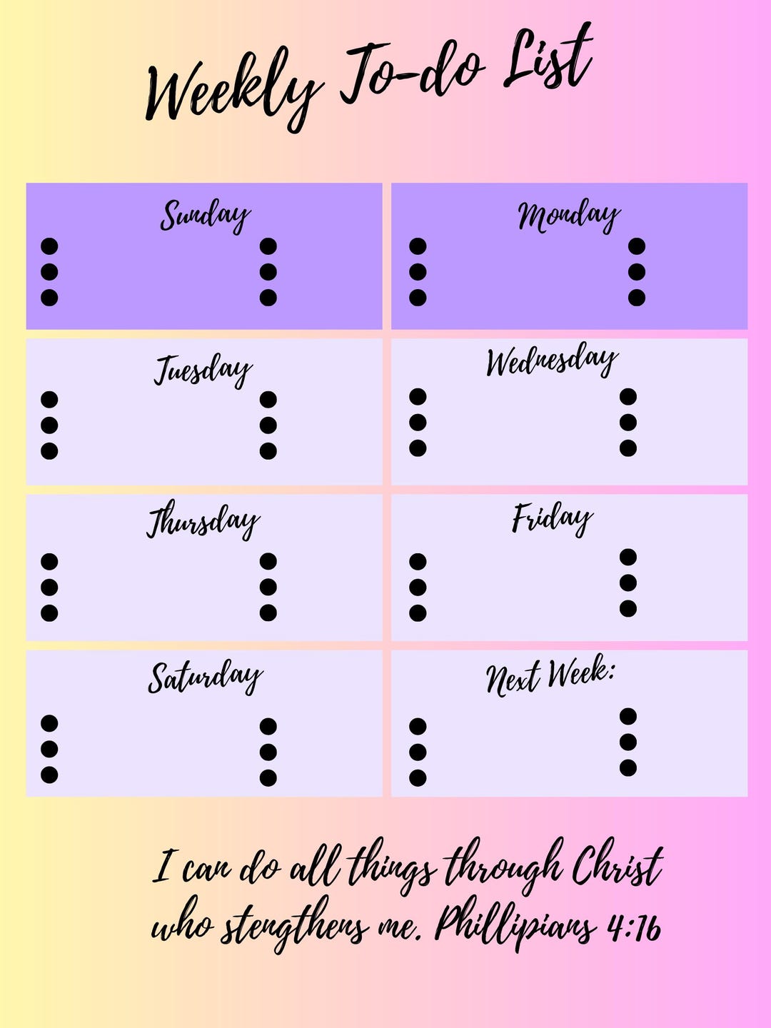 Colorful Printable Weekly Planner - Etsy