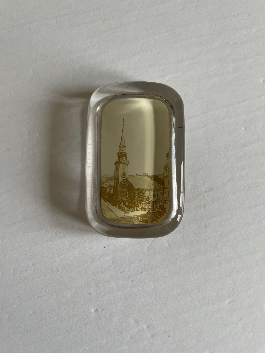 Antique Glass PAPERWEIGHT With Real Photo of Old South Church, Boston ...