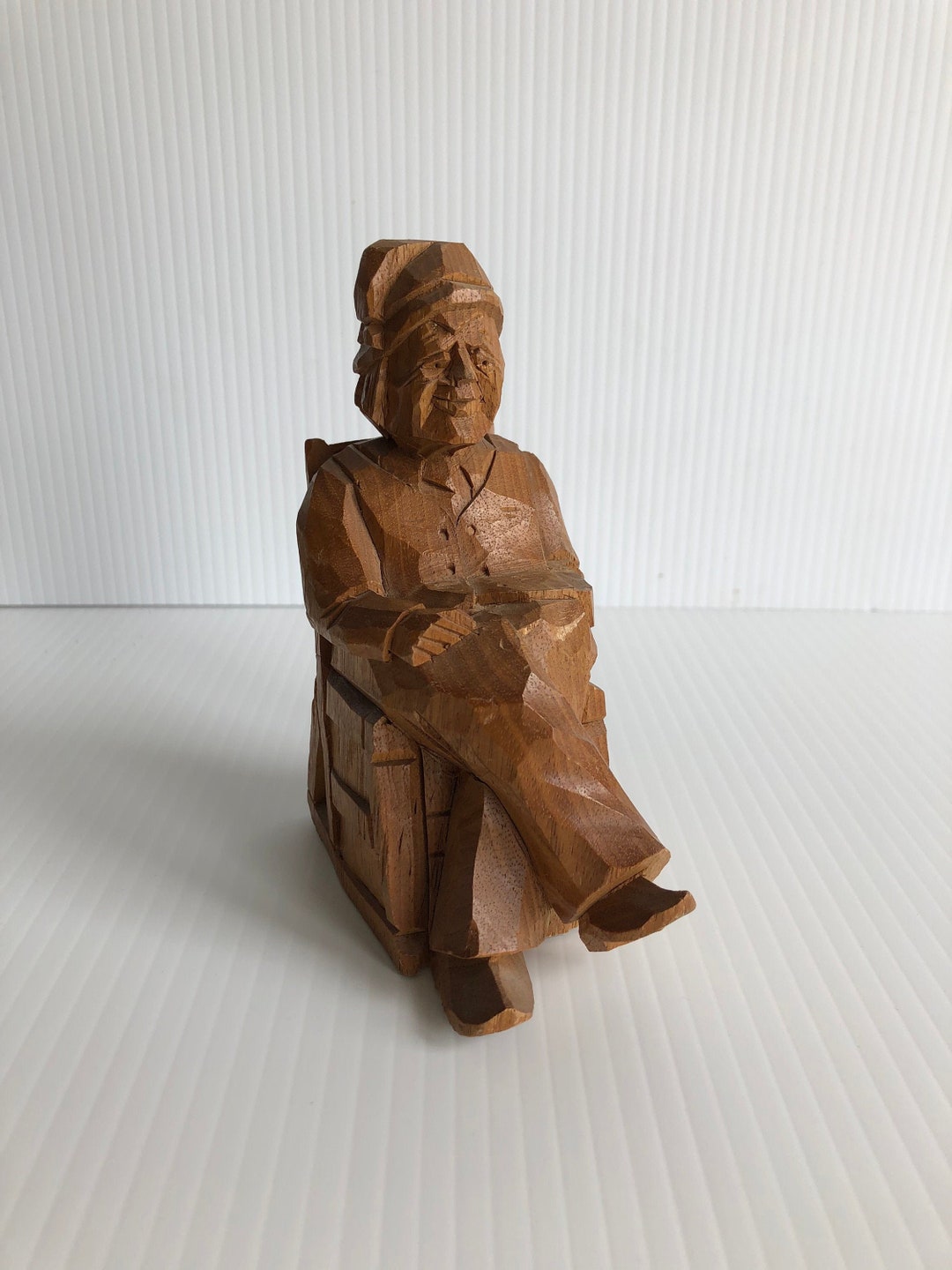 Vintage Hand Carved Wooden Sculpture Man Sitting in Rocking Chair ...