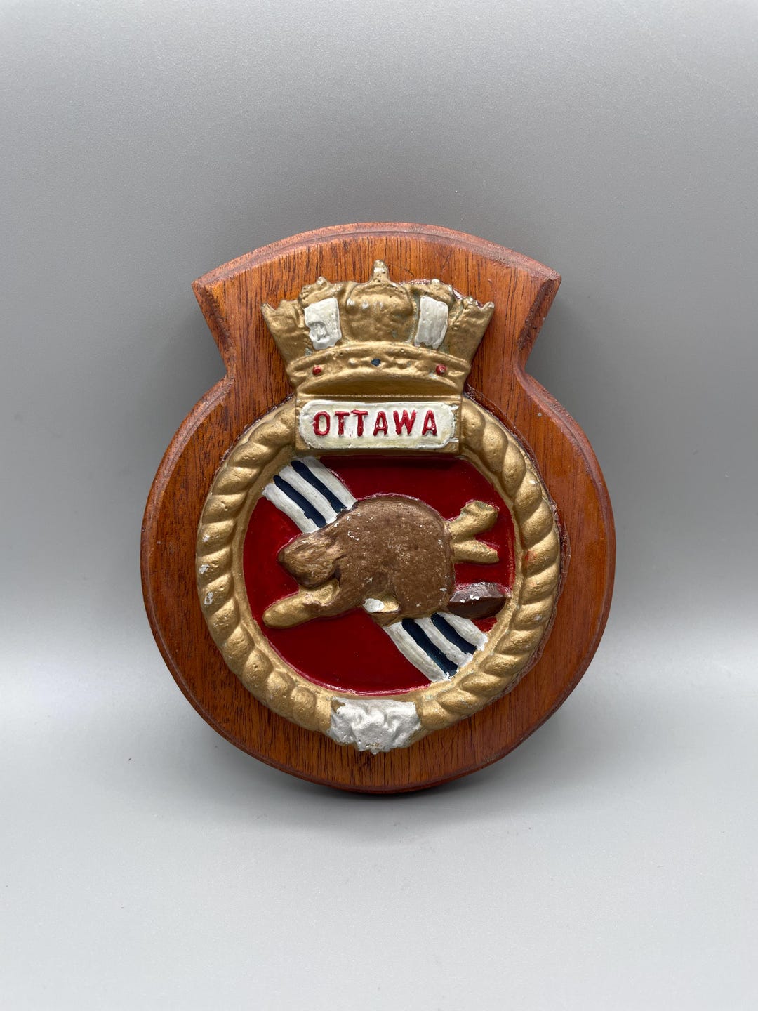 Vintage HMCS Ottawa TAMPION on Plaque Ships Crest Badge Halifax-class ...