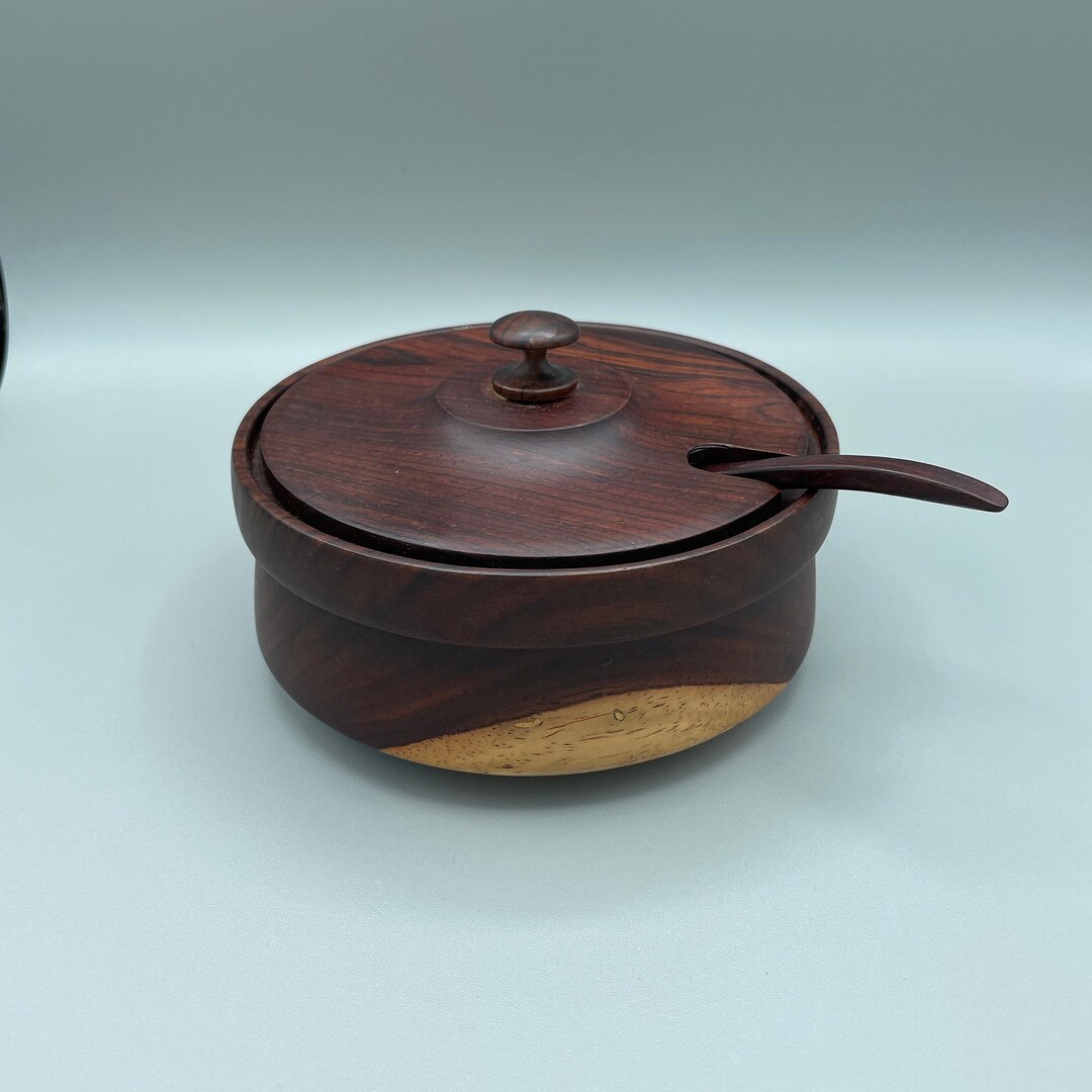 Vintage Hand Carved Wood Wooden Sugar Bowl With Lid and Spoon - Etsy