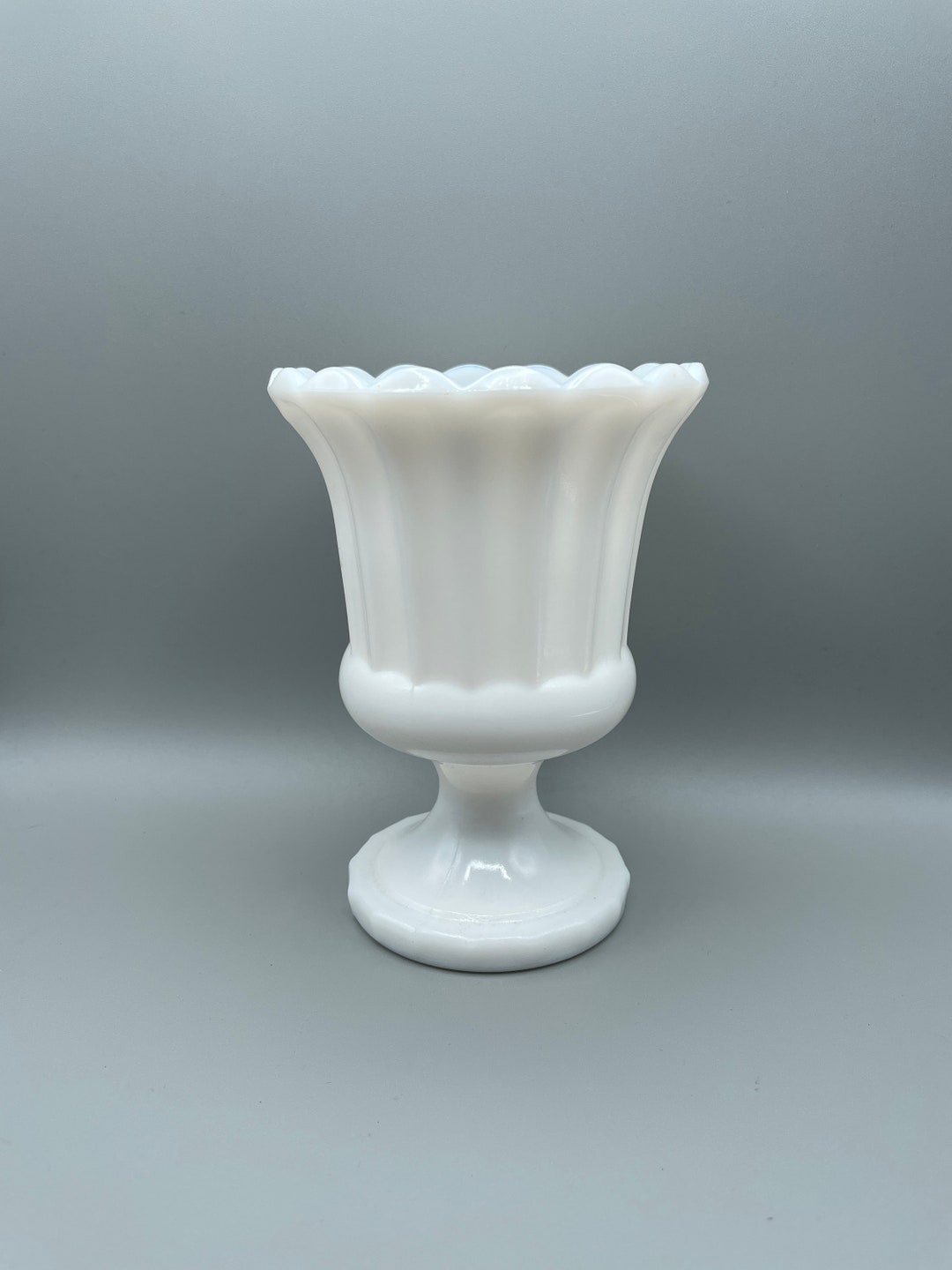 Milk Glass Footed Pedestal Vase Grecian Urn Style With Scalloped Edge ...
