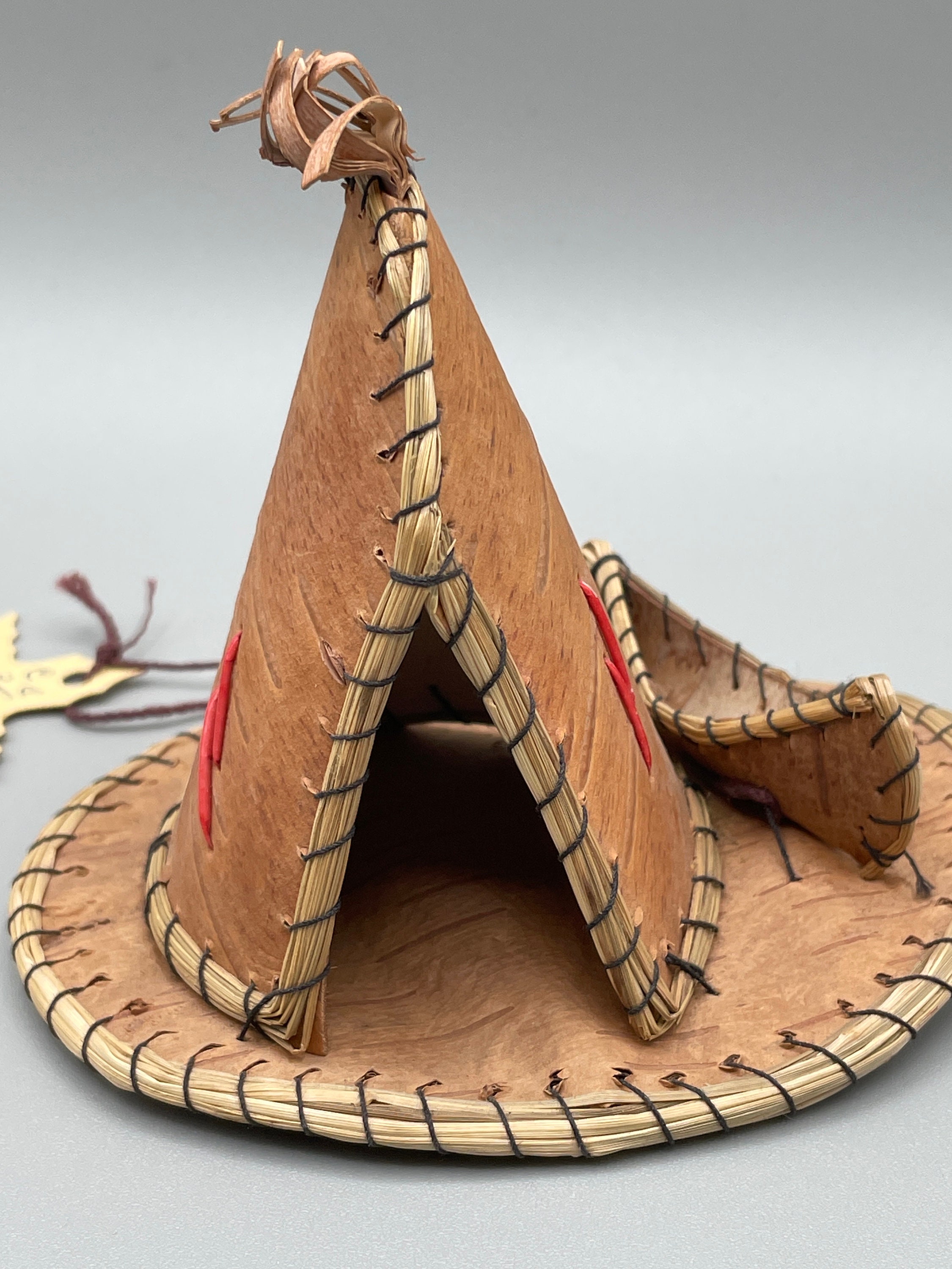 Canadian Indigenous Art Birch Bark Tepee and Canoe Trimmed With ...