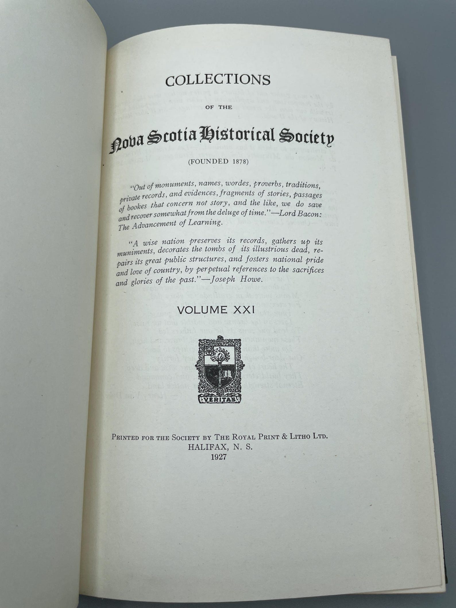 Collections Nova Scotia Historical Society 1927 Contents Include ...