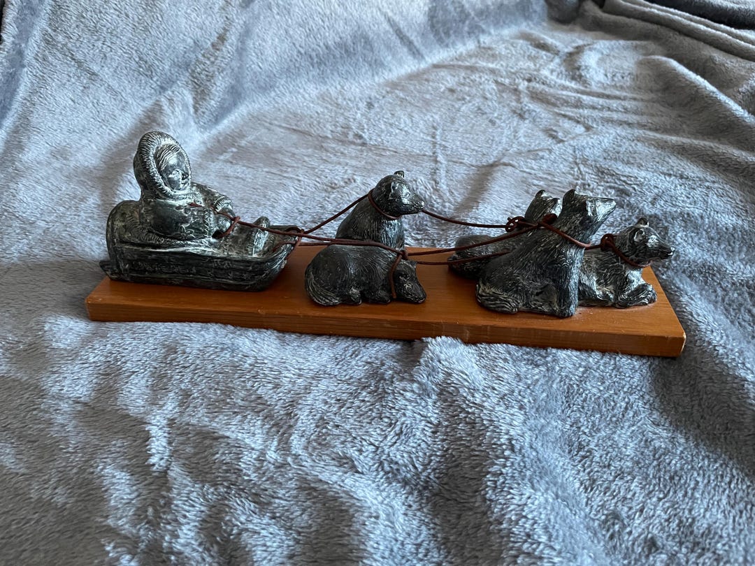 Inuit Sled Qamutiik and Musher With Dog Team Vintage Wolf Original - Etsy