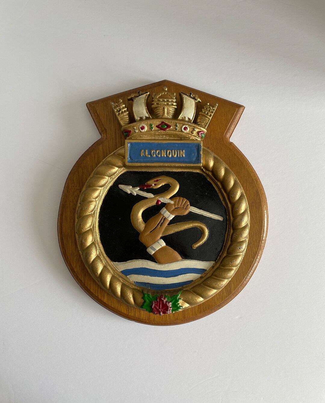 Vintage HMCS Algonquin TAMPION on Plaque Ships Crest Badge Iroquois ...