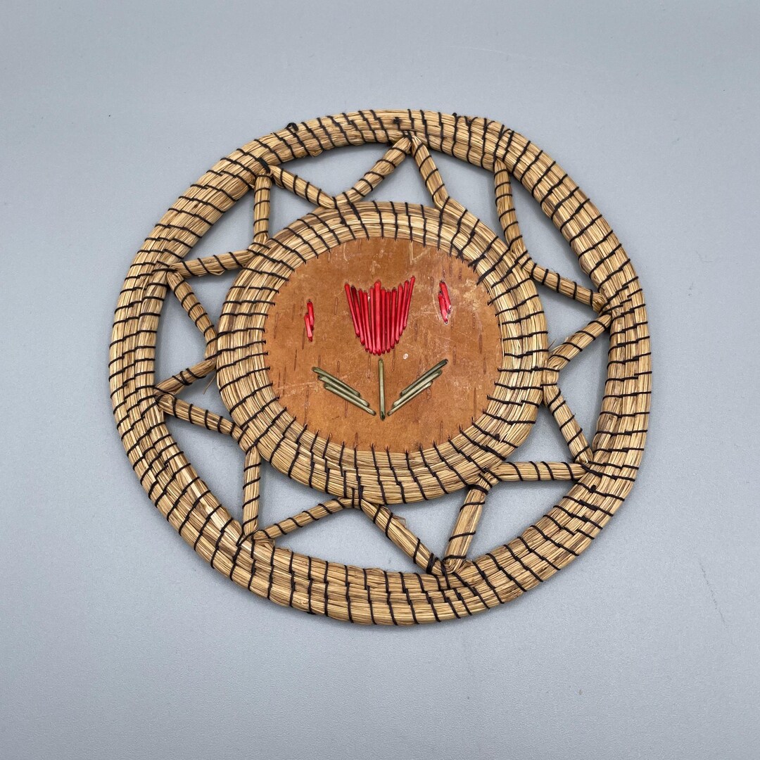 Canadian Mi’kmaq Indigenous Art Trivet Made of Sweet Grass, Porcupine ...