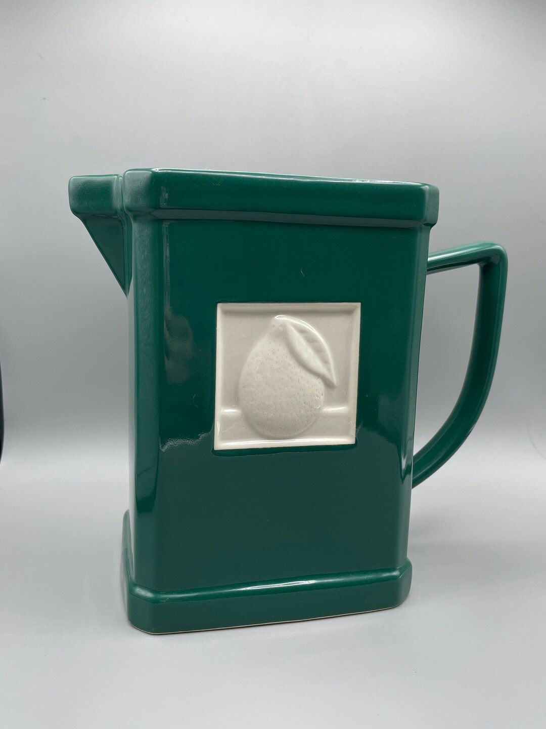 Vintage Roshco Tileware Green Square Pitcher With White Fruit Design - Etsy