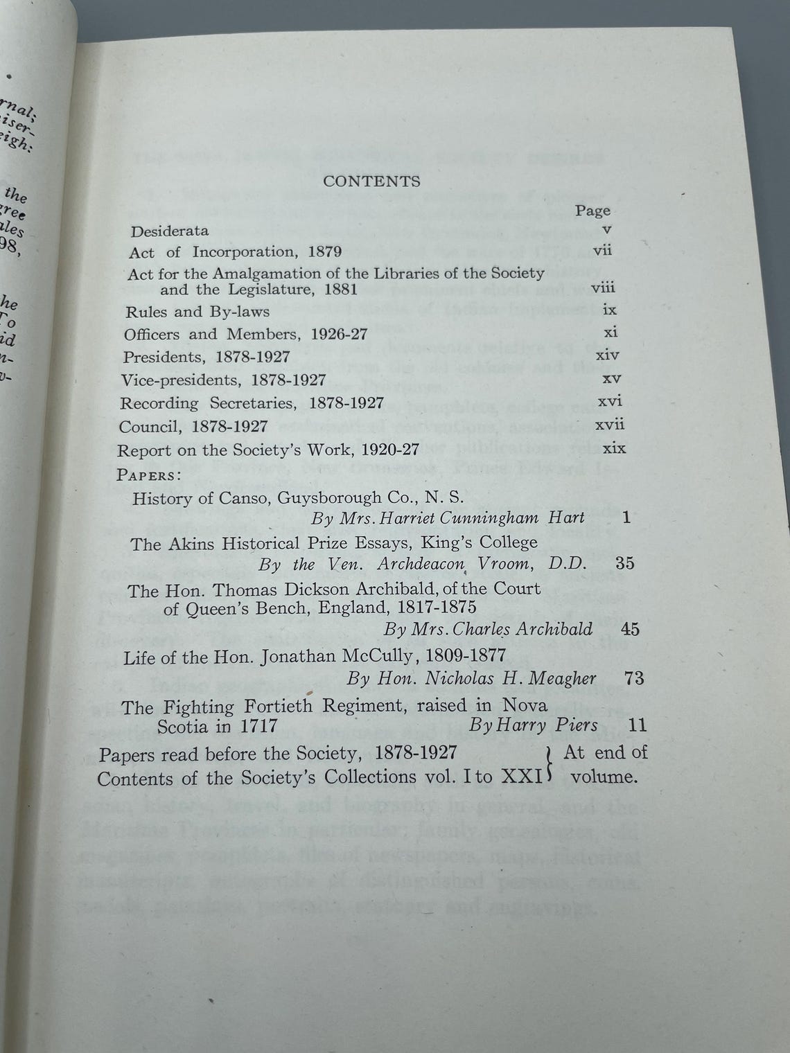 Collections Nova Scotia Historical Society 1927 Contents Include ...