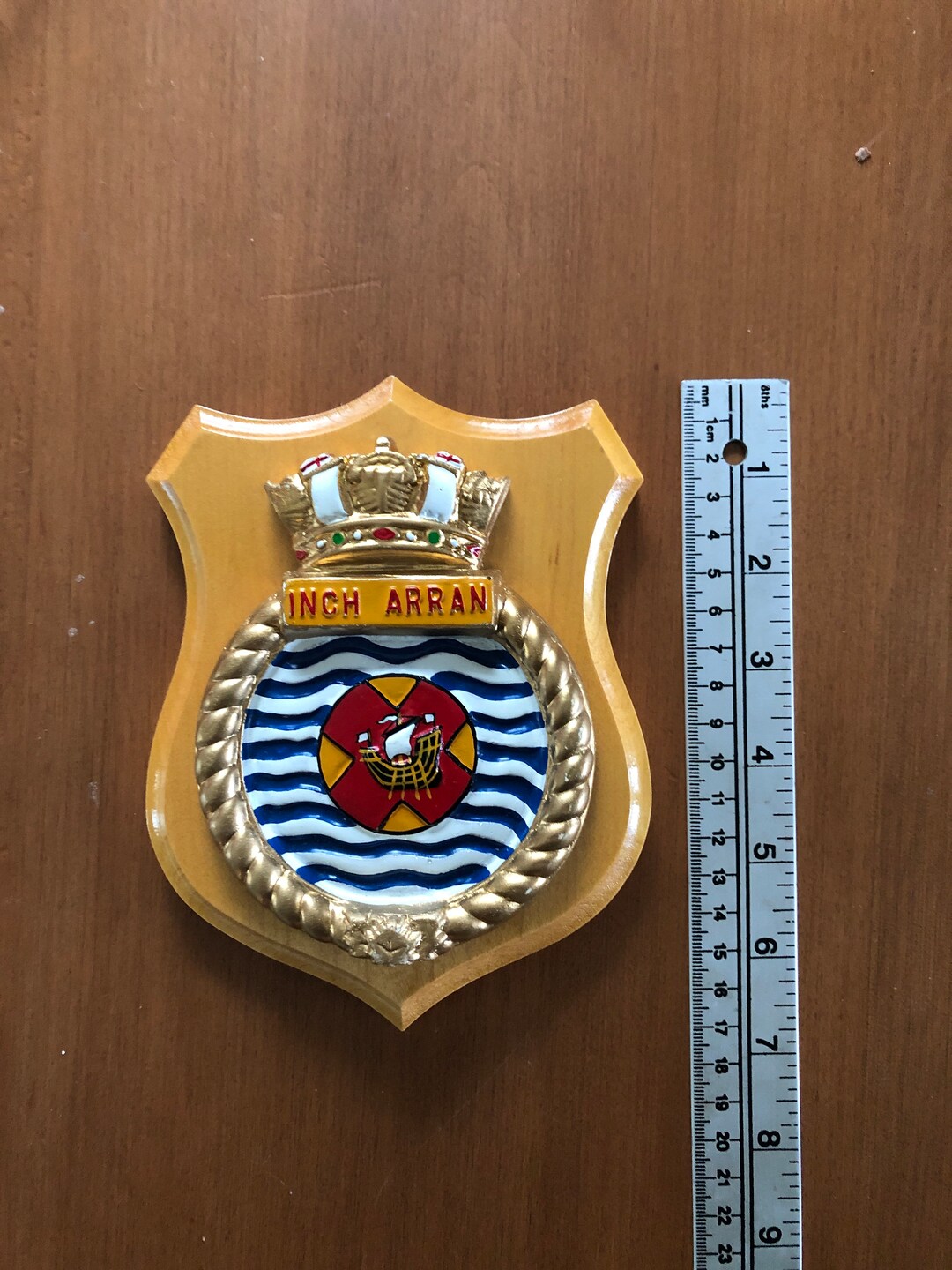 Vintage HMCS Inch Arran TAMPION on Plaque Ships Crest Badge River Class ...