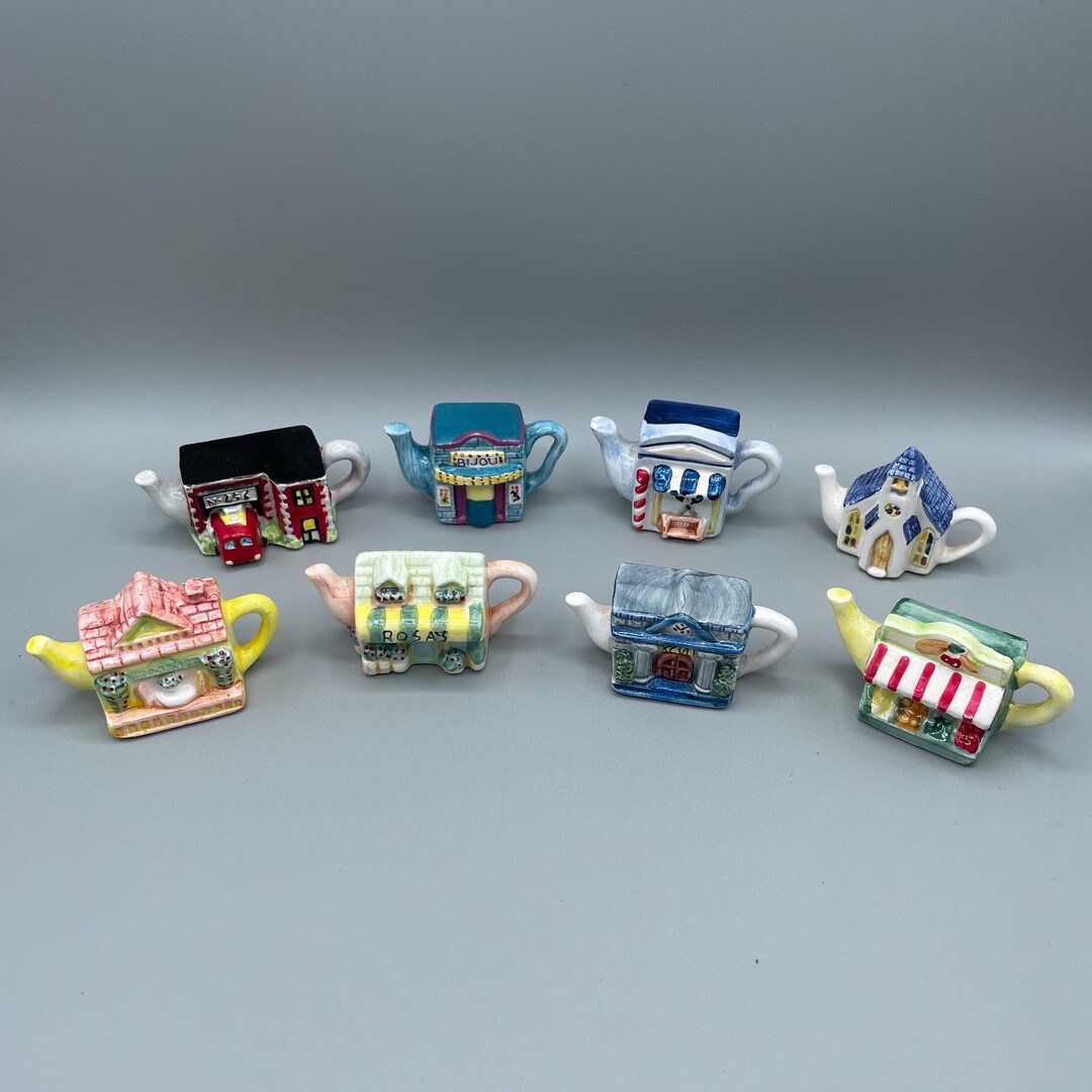 Vintage Red Rose Tea Miniature Teapots From 1997 Roseville Buildings ...