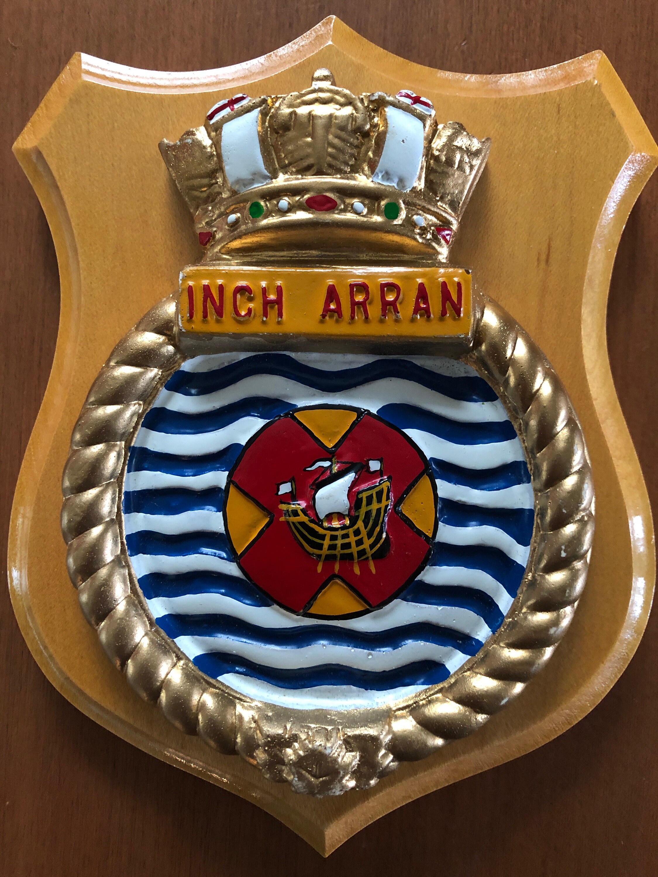 Vintage HMCS Inch Arran TAMPION on Plaque Ships Crest Badge River Class ...
