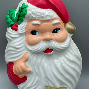 Vintage Christmas Santa Molded Plastic Hanging Wall Decoration Made in ...