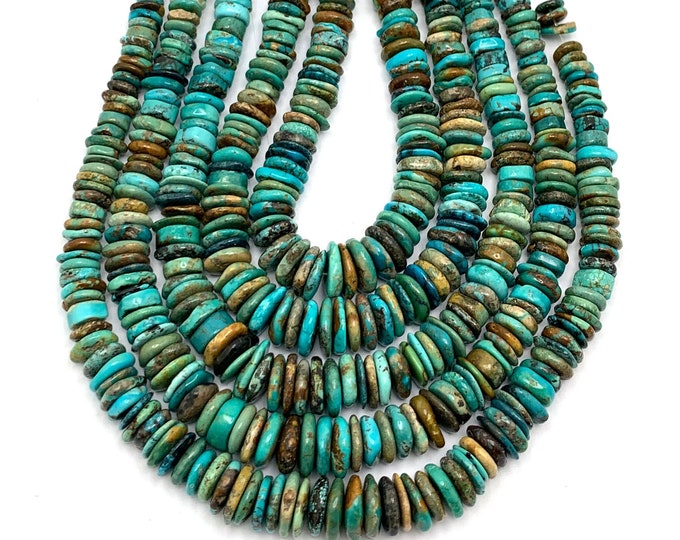16” Strand Genuine 5-13mm Graduated Turquoise Disc Rondelle Gemstone ...