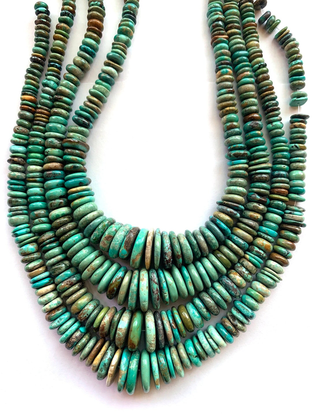 Stunning 16” Strand Genuine 7-19mm Graduated Turquoise Disc Rondelle ...