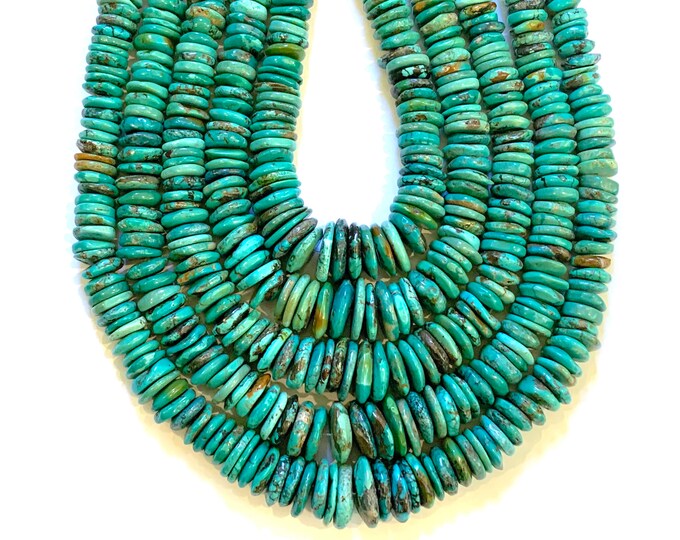 Stunning 16” Strand Genuine 7-20mm Graduated BLUE GREEN Turquoise Disc ...