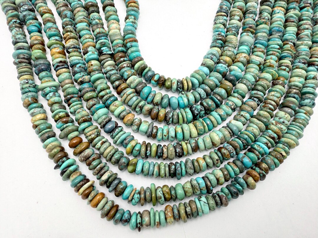 16" Strand Genuine 7-8mm Turquoise Rondelle Disc Gemstone Beads - Etsy