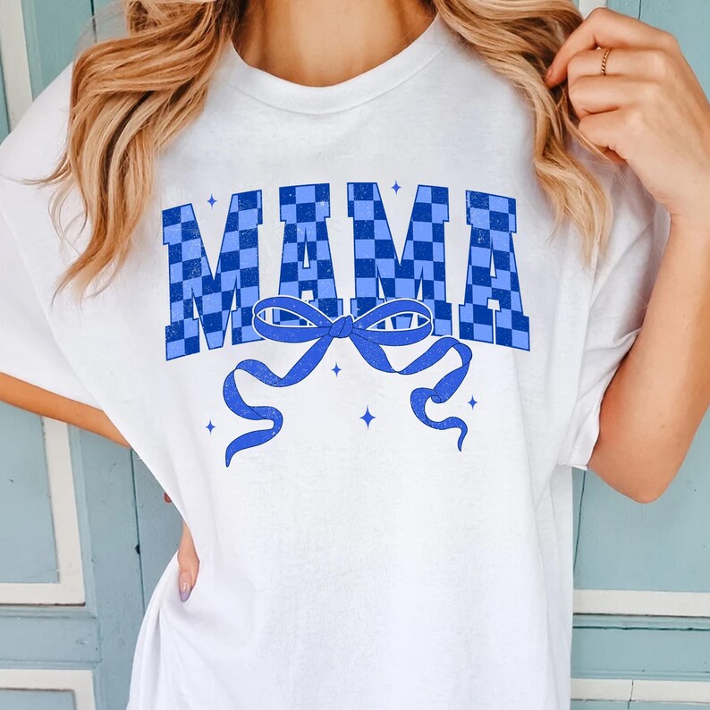 Retro Blue Checkered Mama Shirt PNG | Trendy Coquette Mama Design ...