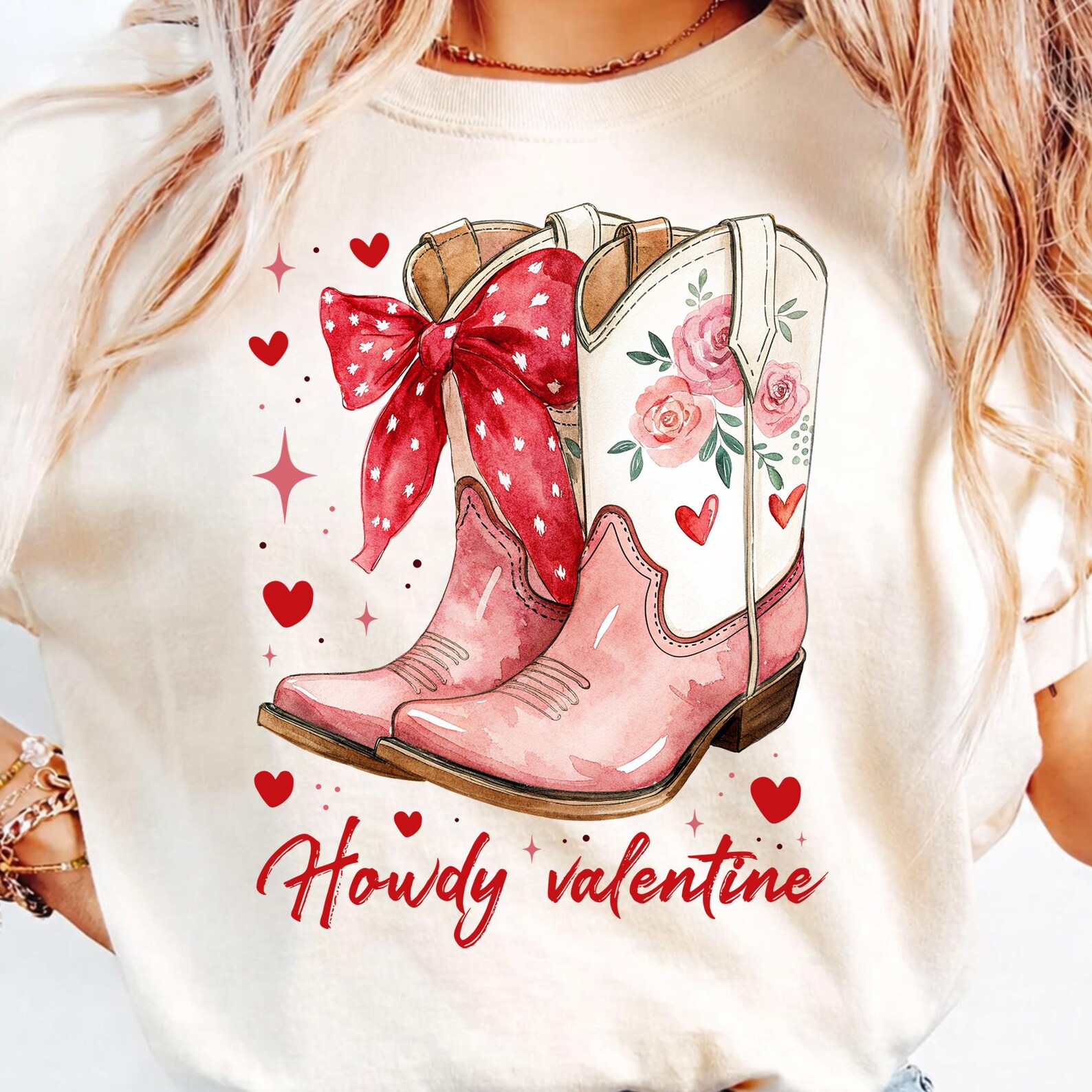 Howdy Western Valentine PNG | Pink Cowgirl Boots Bow Design Sublimation ...
