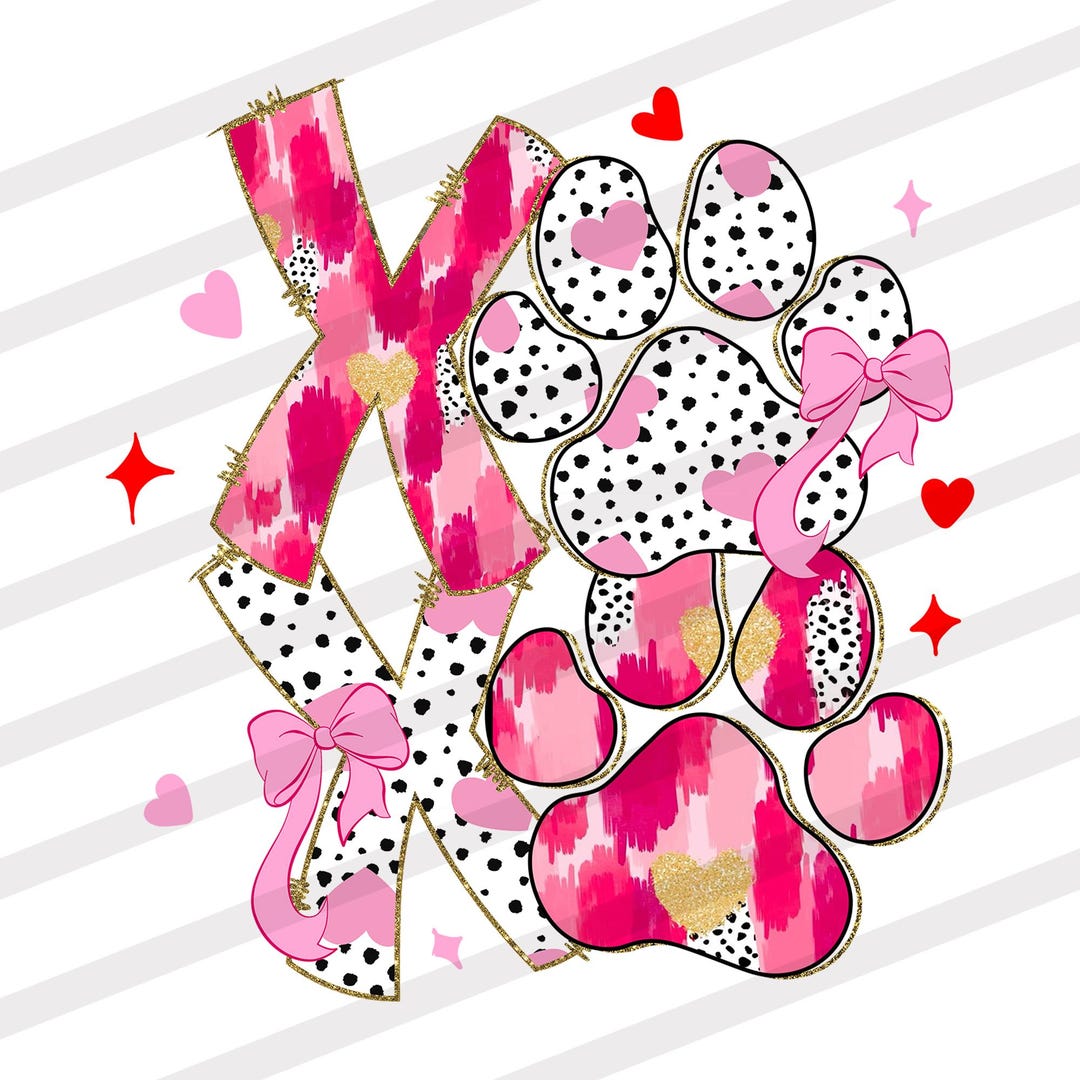 XOXO Paw Glitter PNG | Valentine Dog Paw Heart Design Sublimation for ...