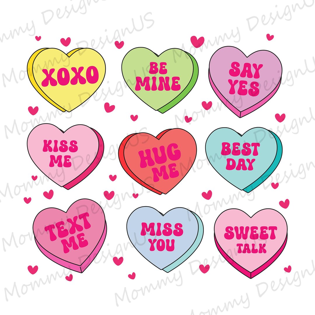 Conversation Hearts PNG | Candy Heart Quote Design Sublimation for ...