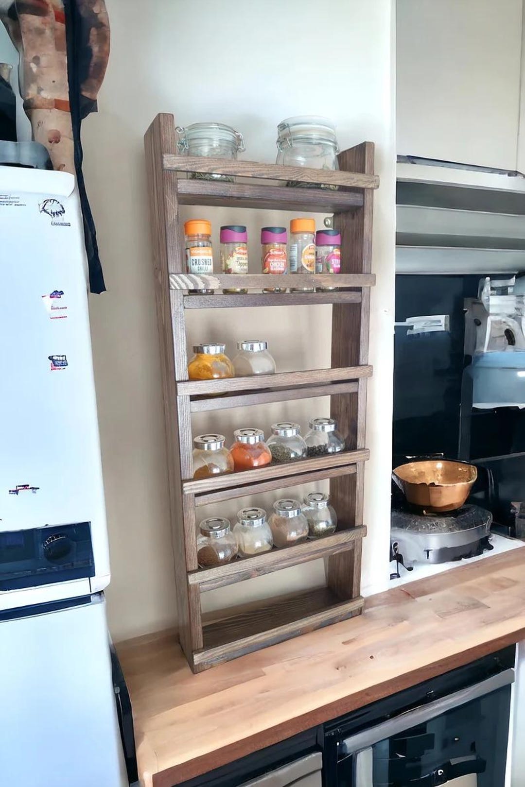 Handcrafted Rustic Wooden Spice Rack: Wall Mounted Herb Storage - Etsy UK