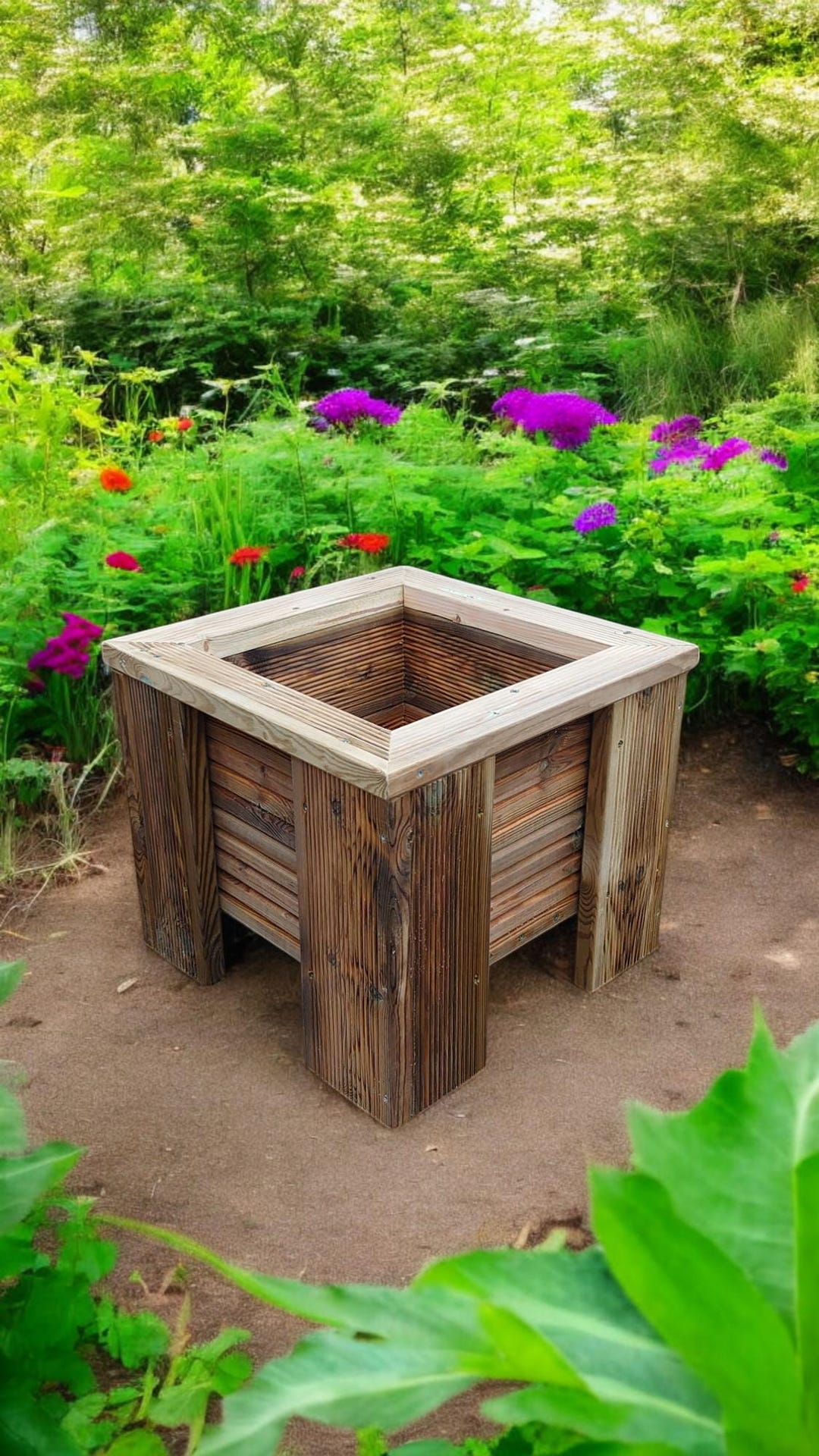 Treated Decking Wood Square Planter: Outdoor Rustic Planter Box - Etsy