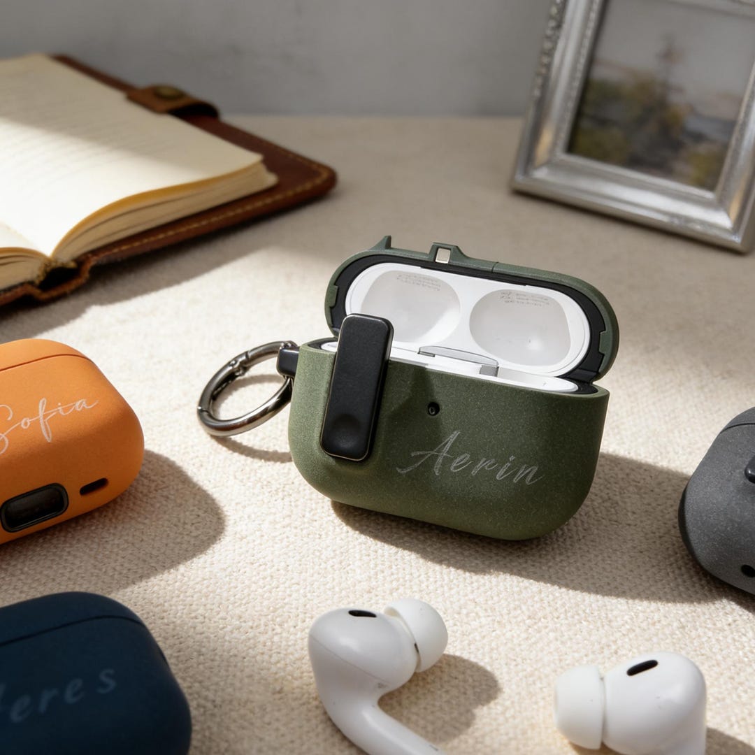 Custom Name With Clip Hook Flocked Faux Leather AirPod Case ...