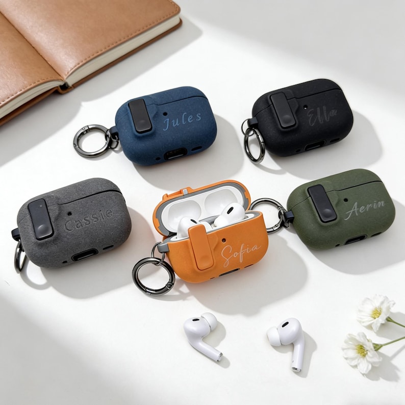 Custom Name With Clip Hook Flocked Faux Leather AirPod Case ...