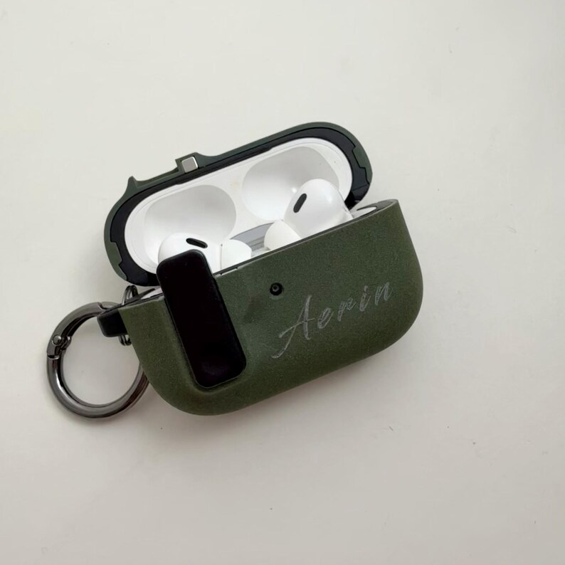 Custom Name With Clip Hook Flocked Faux Leather AirPod Case ...