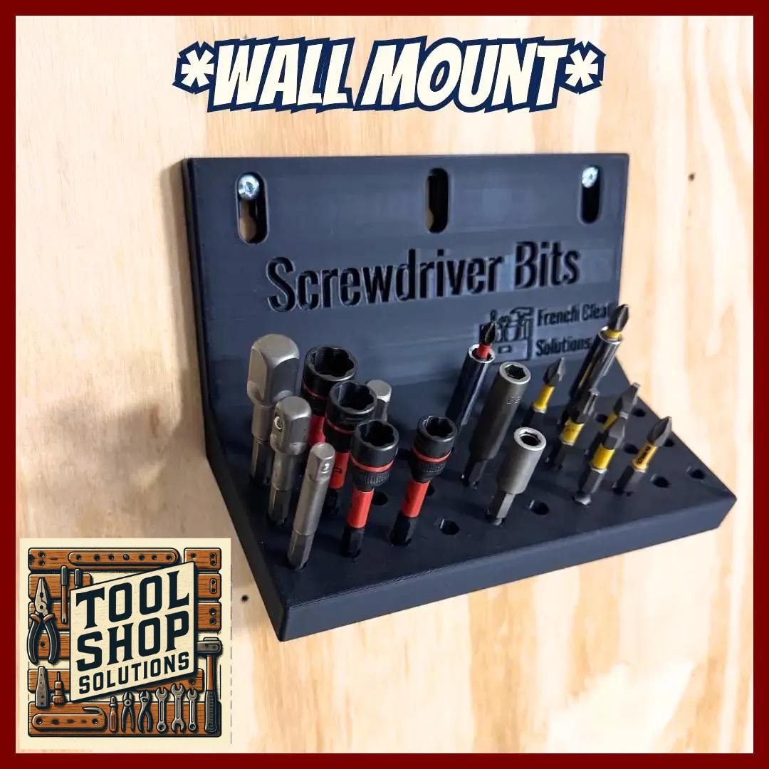 3D Printed Screwdriver Bit Holder - Wall Mount Tool Organizer - 40 ...