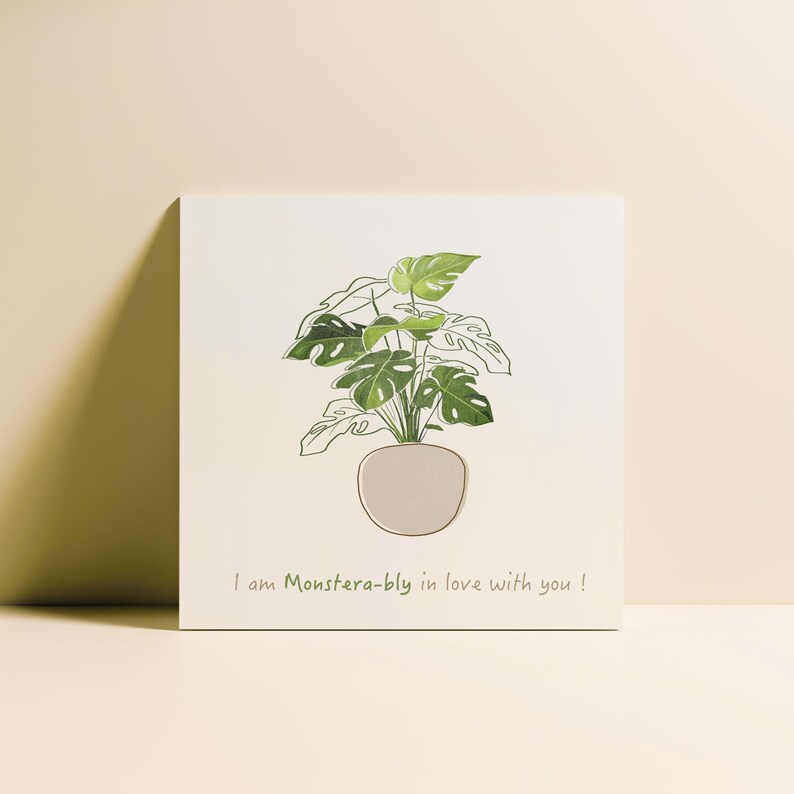 I Am Monstera-bly in Love With You Valentine's Card, Cute Monstera ...