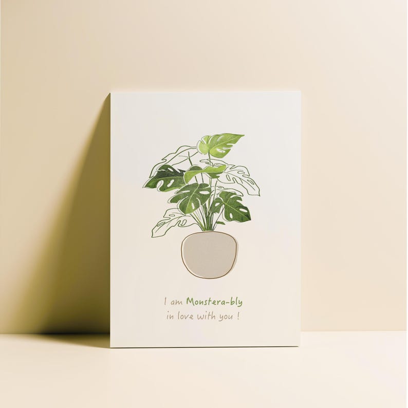 I Am Monstera-bly in Love With You Valentine's Card, Cute Monstera ...