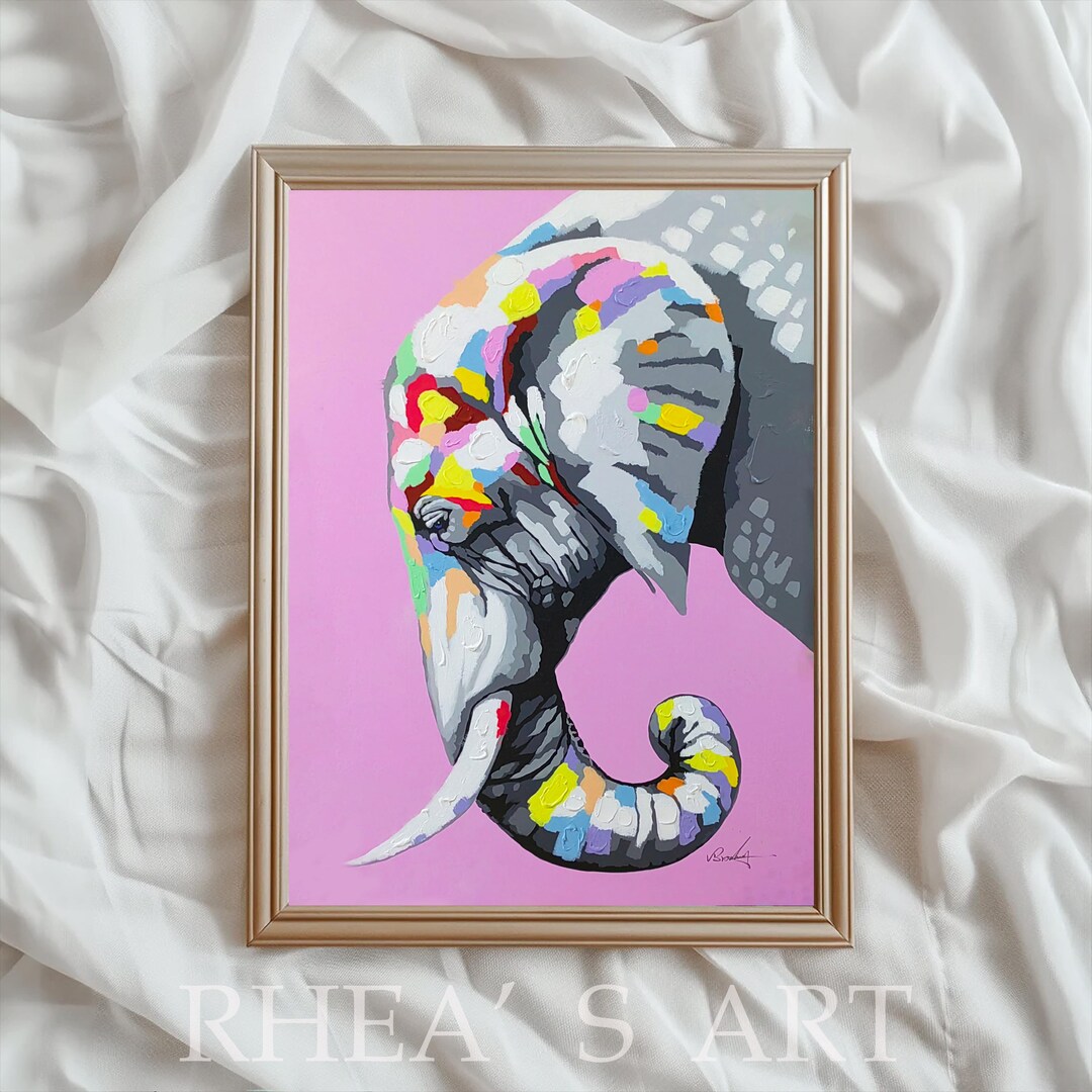 Pink Elephant 3D Texture Art | Bright Colors | Canvas Painting |home ...