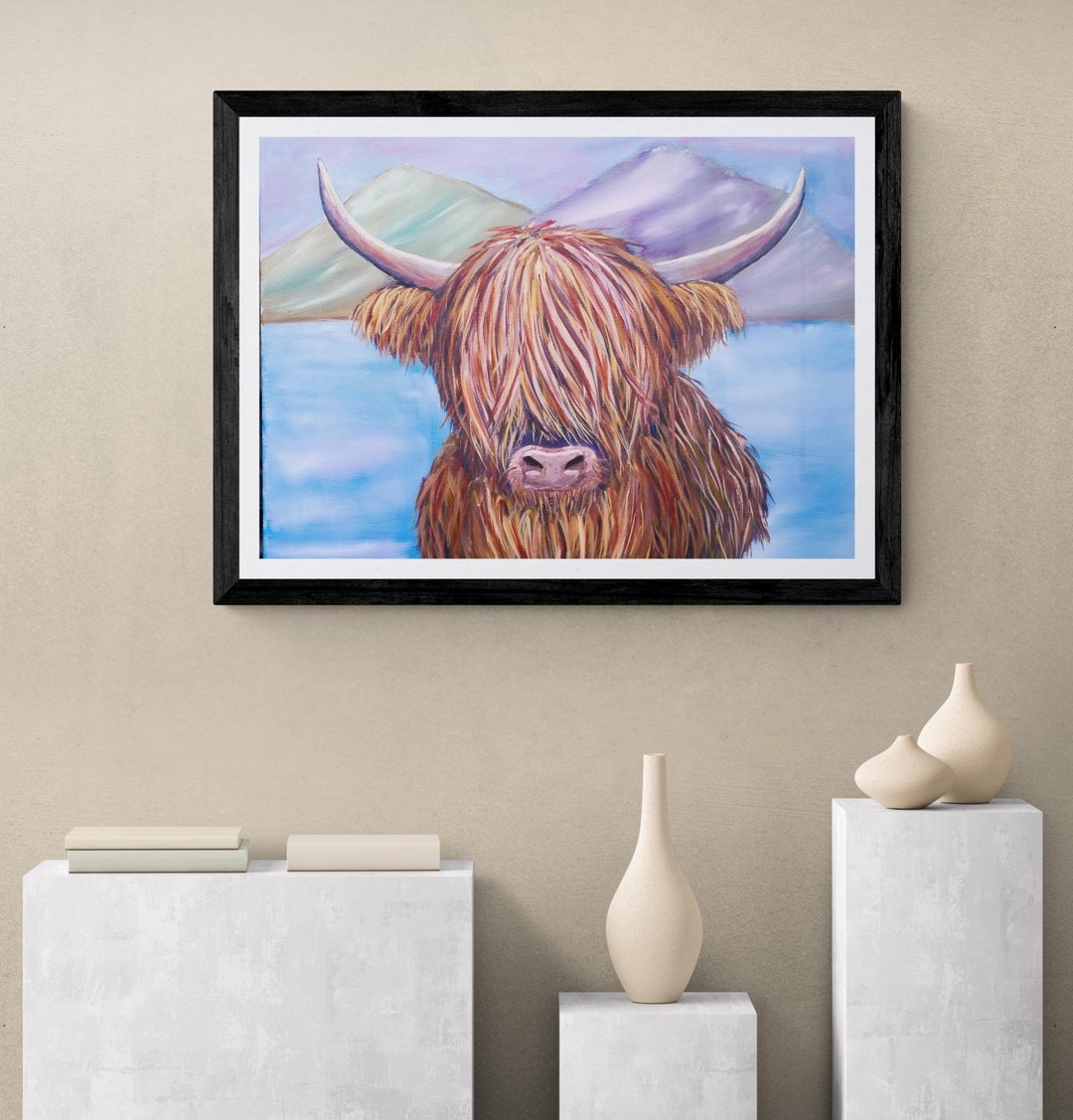 Highland Coo Wall Art Deco, Colourful Scottish Cow Artwork, Home Design ...