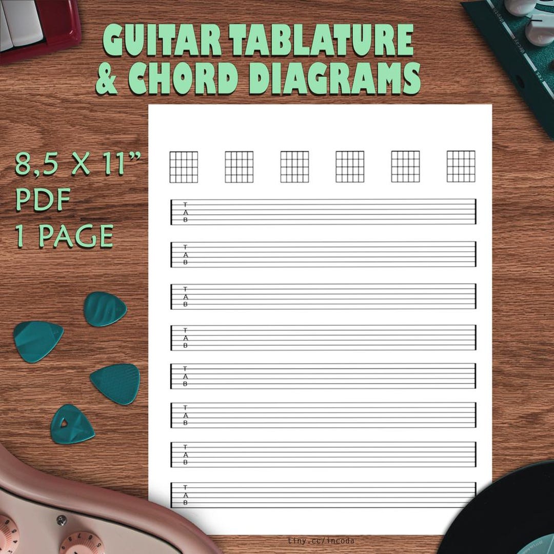 Blank Guitar Tab Chords Diagrams Printable 8.5 X 11 PDF KDP Interior ...