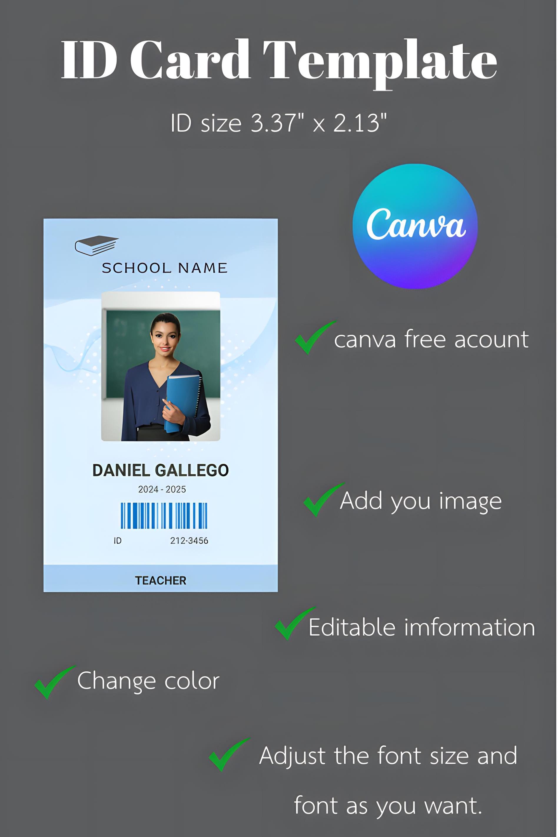 Editable Teacher ID Card Template | School ID Badge | Printable ...